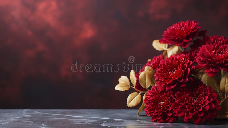Elegant Red Chrysanthemum on Enchanting Bokeh Background with Spacious ...