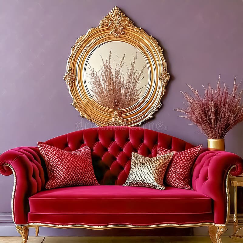 Elegant Red Couch in a Quiet Luxury Space Stock Illustration ...