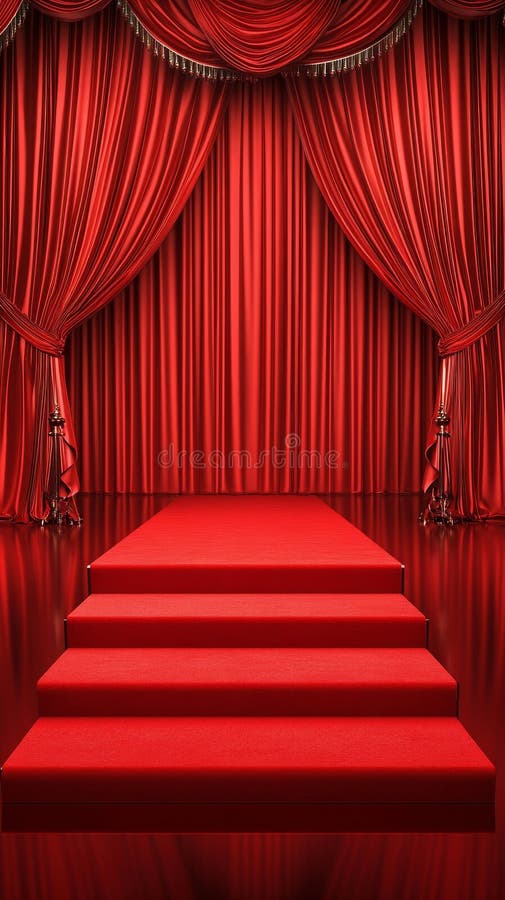 Elegant Red Curtains Serve As a Border for a Vibrant Pathway within a ...