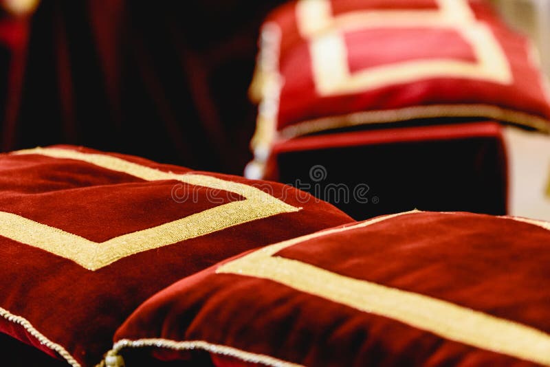 Elegant Red Cushions with Comfortable Textures in a Church Stock Photo ...