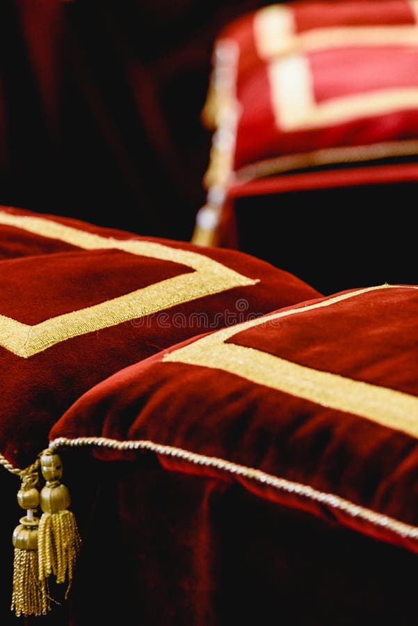 Elegant Red Cushions with Comfortable Textures in a Church Stock Photo ...