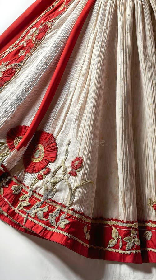 Elegant Red Embroidered Fabric with Flowing Texture and Floral Patterns ...