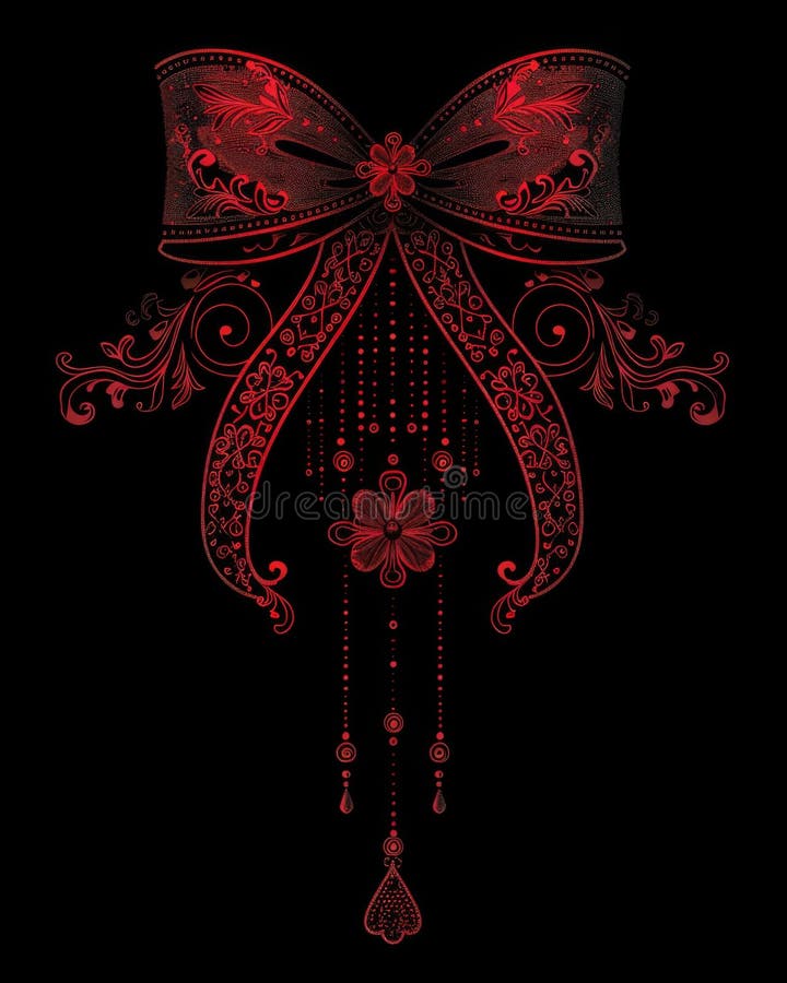 Elegant Red Floral Lace Bow with Decorative Patterns on Black ...