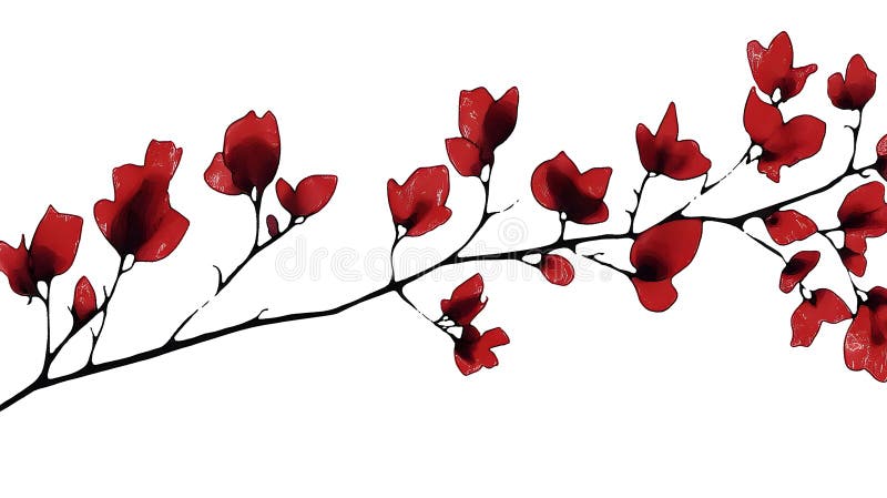 Elegant Red Flower Branch on a White Background Stock Illustration ...