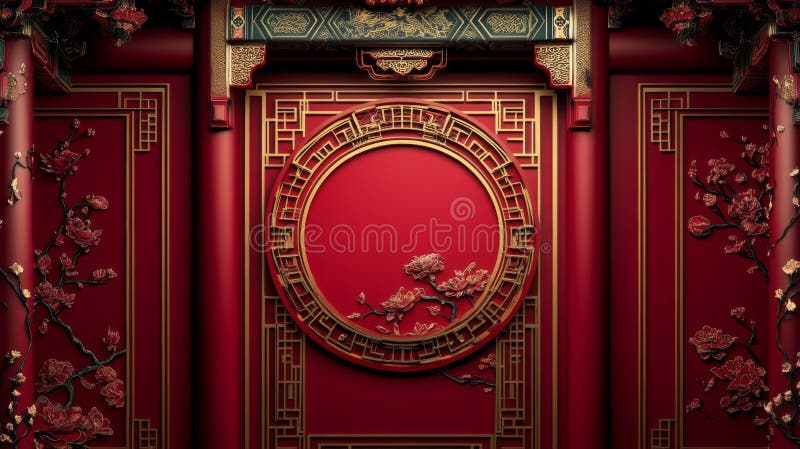 Elegant Red and Gold Chinese Architectural Design Stock Illustration ...