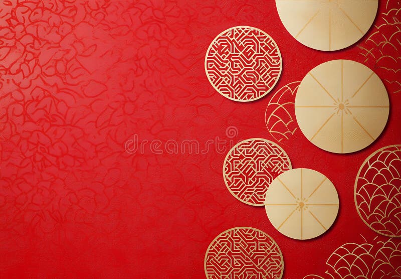 Elegant Red Gold Chinese New Year Festive Background with Circular ...