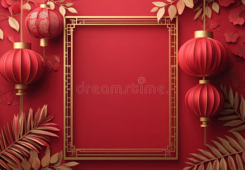 Elegant Red and Gold Chinese-themed Background with Decorative Lanterns ...