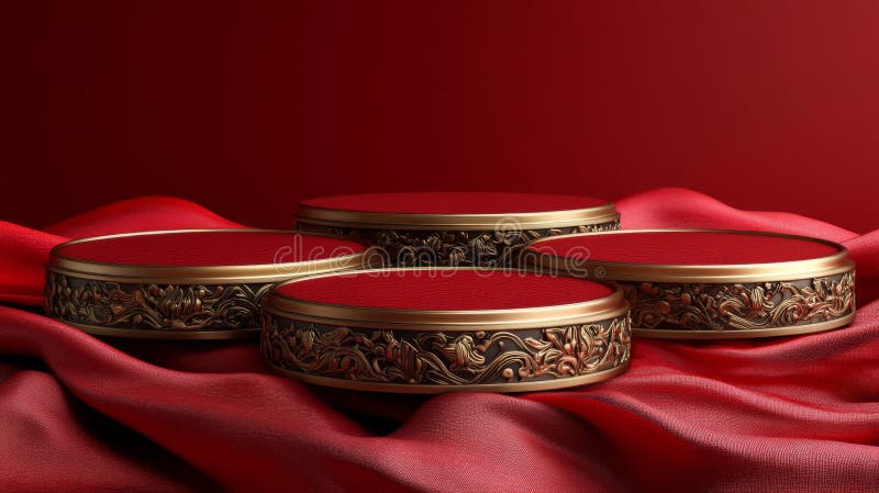 Elegant Red and Gold Circular Display Stands Stock Illustration ...