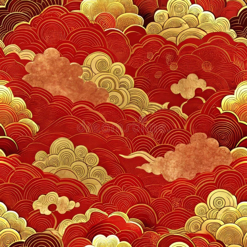 Elegant Red Gold Asian Cloud Pattern Texture Background Design Stock ...