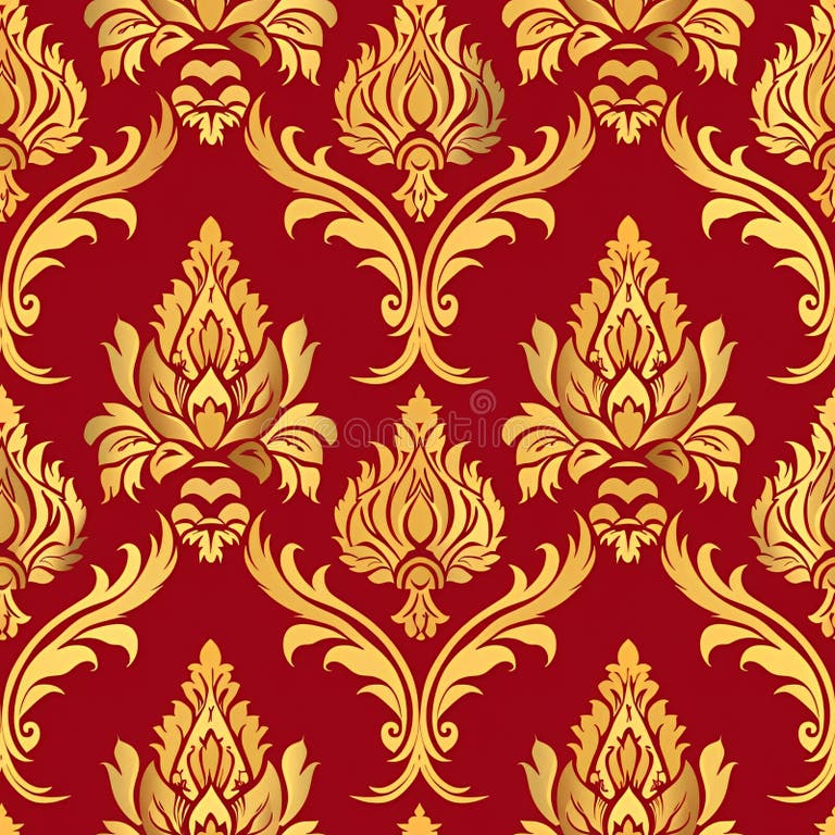 Elegant Red and Gold Damask Pattern Stock Illustration - Illustration ...