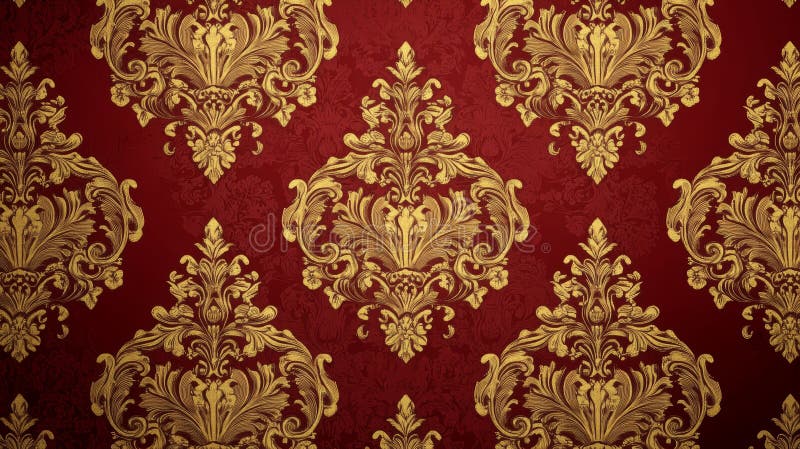 Elegant Red and Gold Damask Pattern Wallpaper, Perfect for Luxurious ...