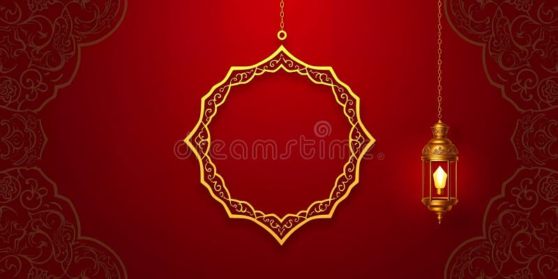Elegant Red and Gold Islamic Festive Background with Ornate Frame and ...
