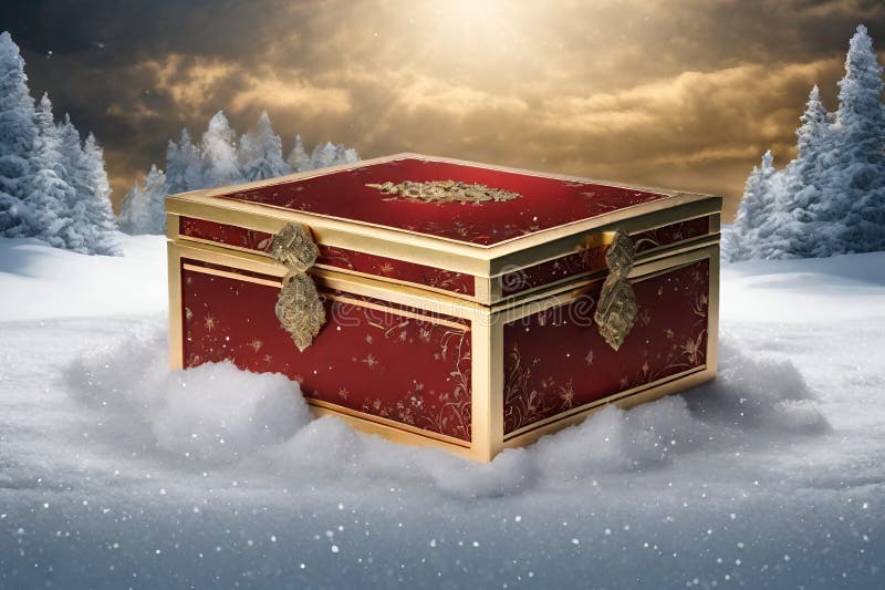 Elegant Red Gold Treasure Gift in Snow Stock Illustration ...