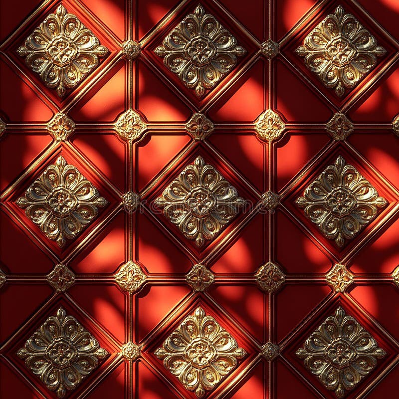 Elegant Red and Gold Wall Panel Design with Intricate Patterns. Stock ...