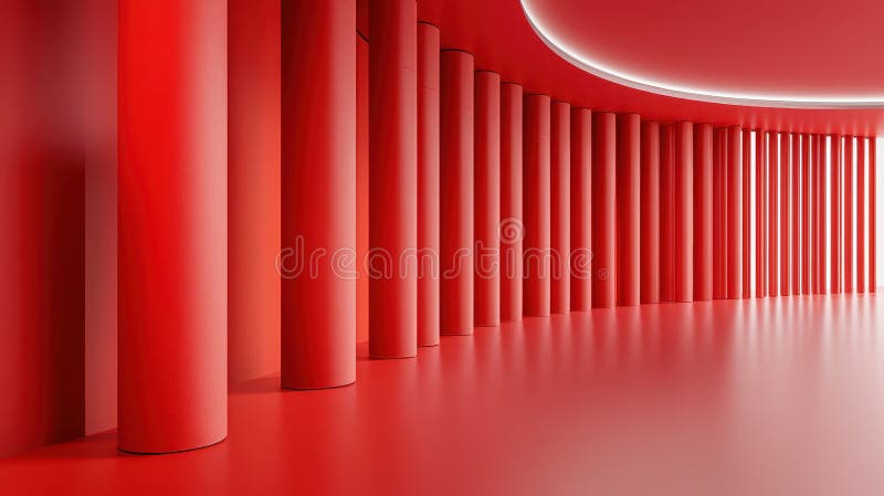 Elegant Red Hallway with Columns and White Ceiling, Architectural ...