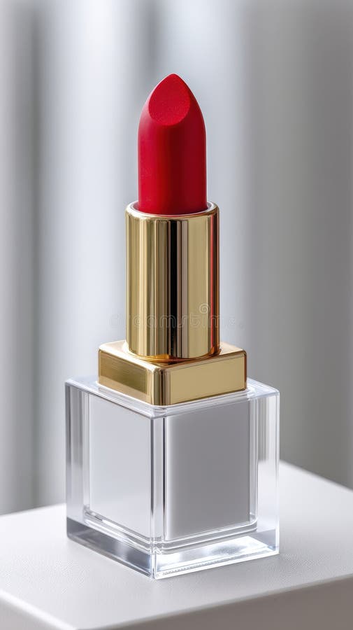 Elegant Red Lipstick in Chic Clear Packaging on Neutral Background ...
