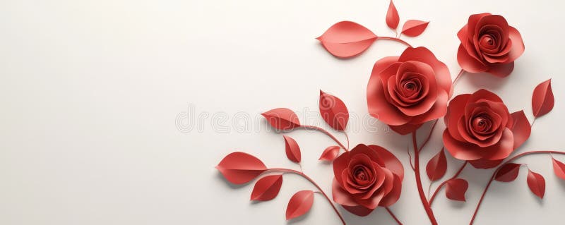 Elegant Red Paper Cut Roses with Leaves on a White Background Stock ...