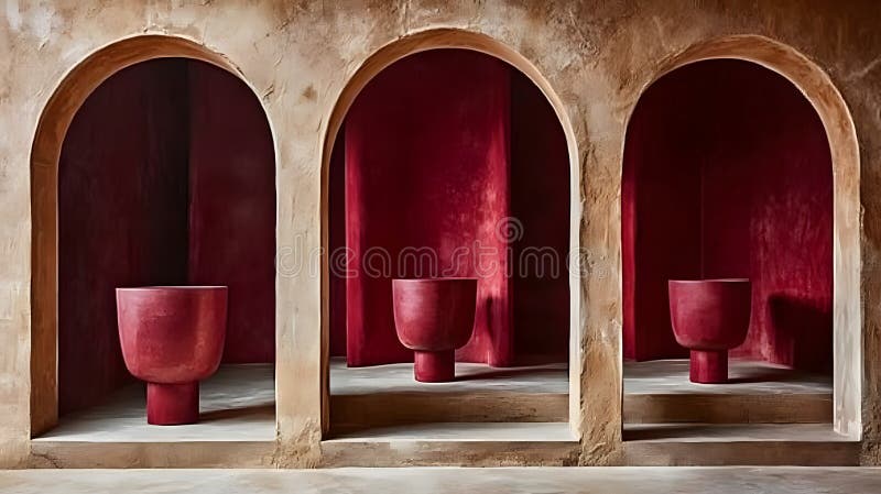 Elegant Red Pottery in a Warm, Artistic Setting Stock Illustration ...