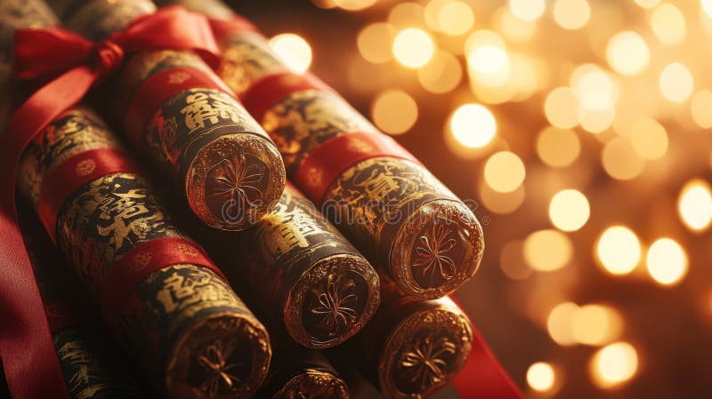 Elegant Red Ribbon Bound Golden Scrolls Stock Illustration ...