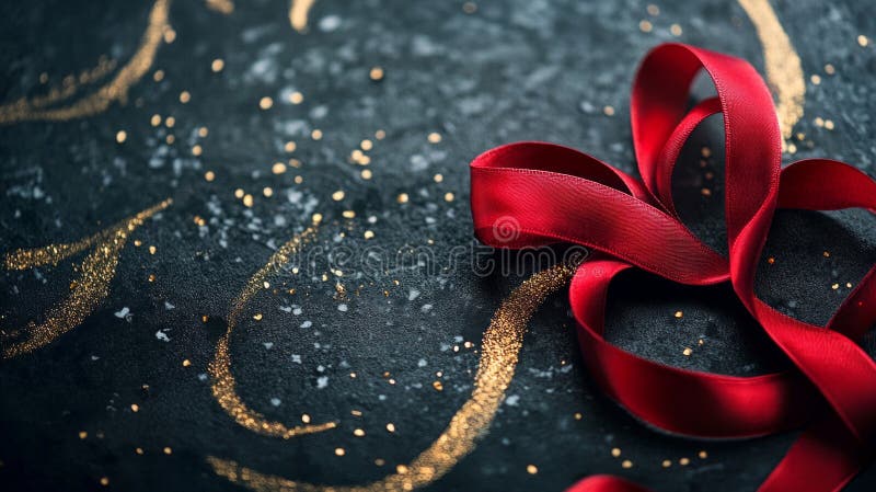 Elegant Red Ribbon with Gold Glitter on Dark Background Stock ...