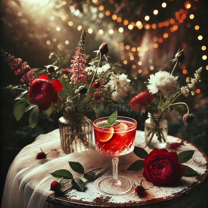 Elegant Red Romantic Cocktail Stock Illustration - Illustration of ...