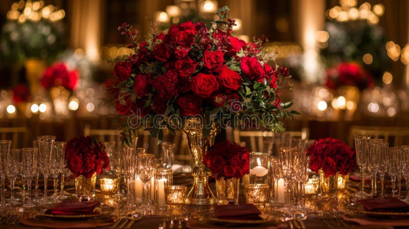 Elegant Red Rose Centerpiece Wedding Reception Table Stock Illustration ...