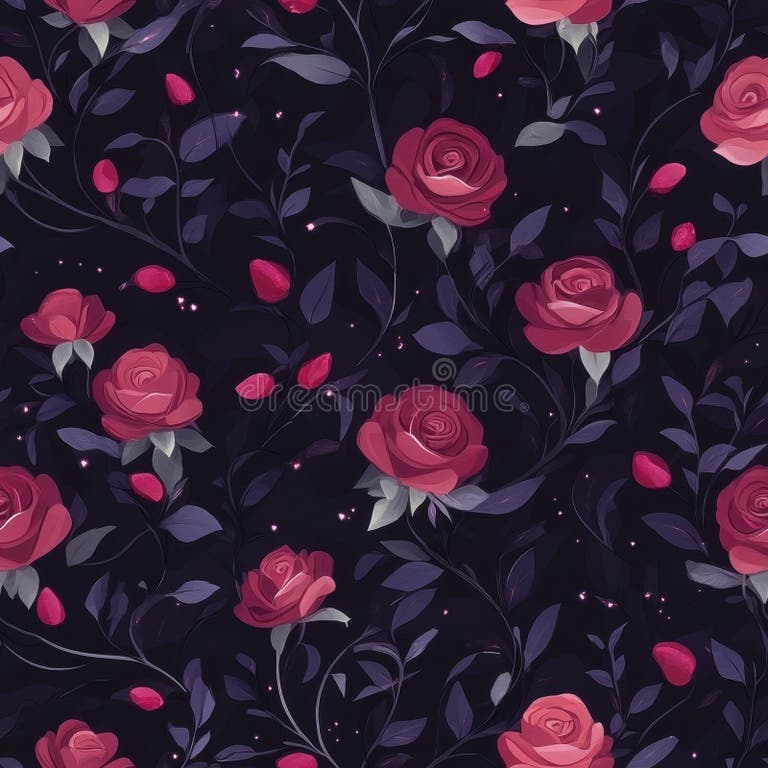 Elegant Red Rose Floral Pattern on Dark Background. Stock Image - Image ...