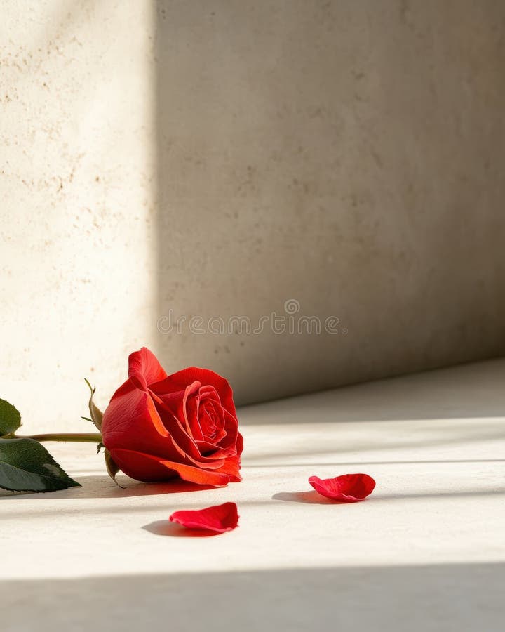 Elegant Red Rose with Partially Open Petals on Minimalist Background ...
