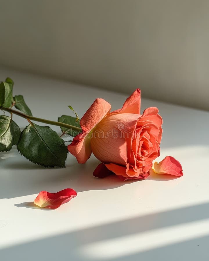 Elegant Red Rose with Partially Open Petals in Sunlight for Romantic ...