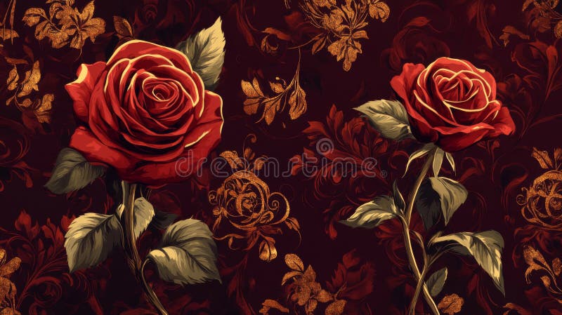 Elegant Red Roses and Gold Floral Design Stock Illustration ...