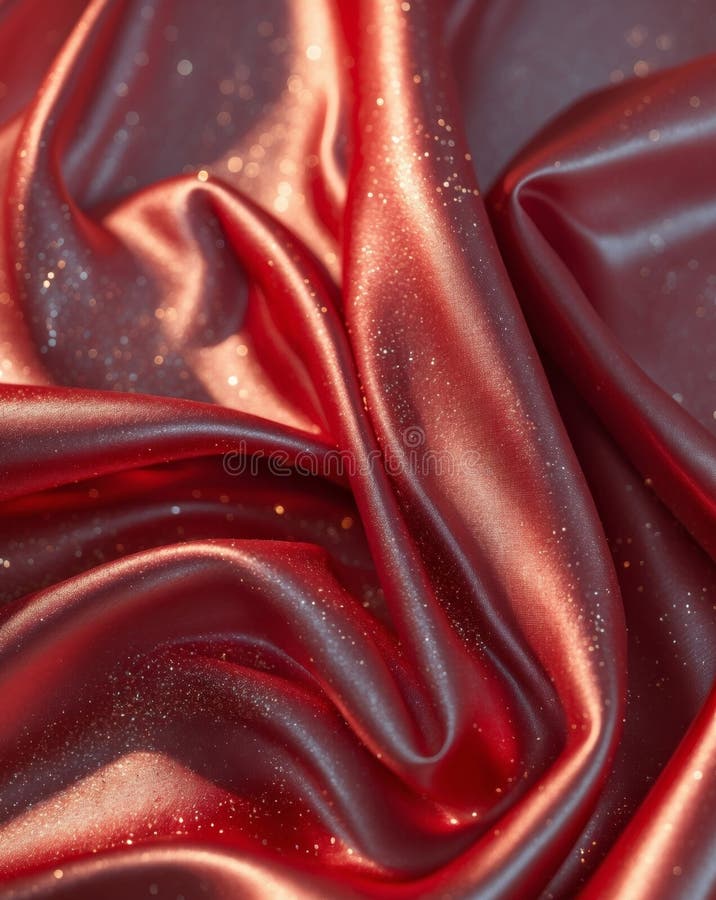 Elegant Red Satin Fabric with Sparkling Glitter and Soft Drapery ...