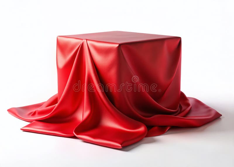 Elegant Red Silk Drape Over Empty Cube on White Background a Minimalist ...