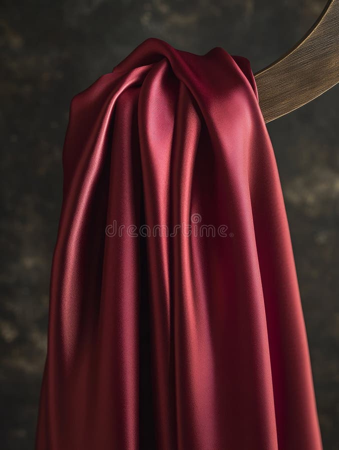Elegant Red Silk Fabric Draped Over a Wooden Ring. Stock Image - Image ...