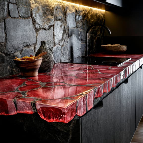 Elegant Red Stone Kitchen Countertop with Rustic Elements in Modern Design Stock Image - Image ...
