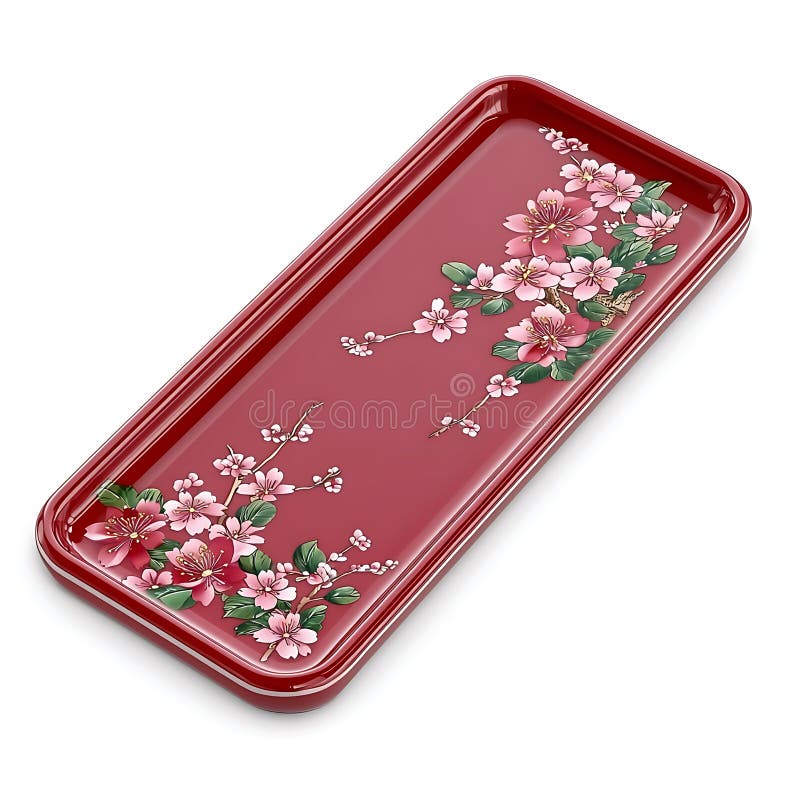 Elegant Red Tray with Delicate Cherry Blossom Design a Beautiful ...