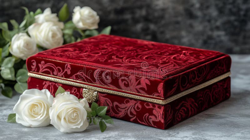 Elegant Red Velvet Box with White Roses Stock Illustration ...