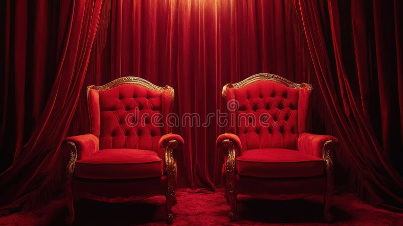 Elegant Red Velvet Chairs in Luxurious Theatre Setting with Drapes ...