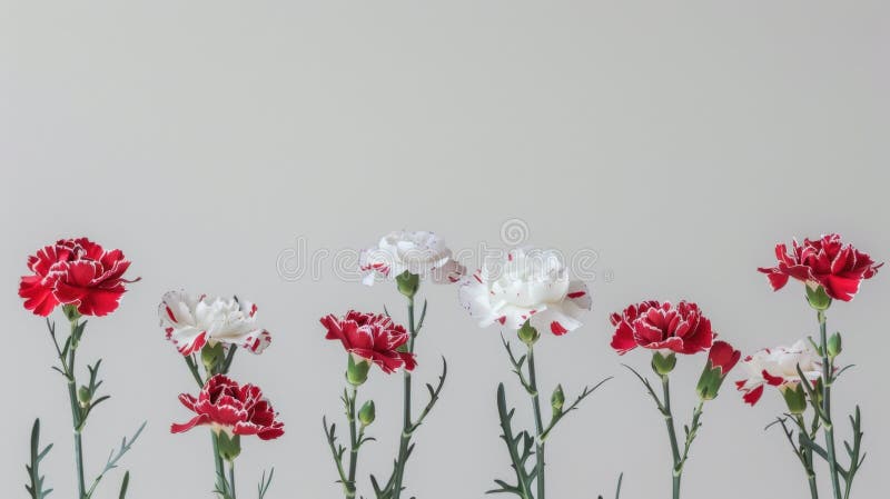 Elegant Red and White Carnations on Minimalist Background Stock Photo ...