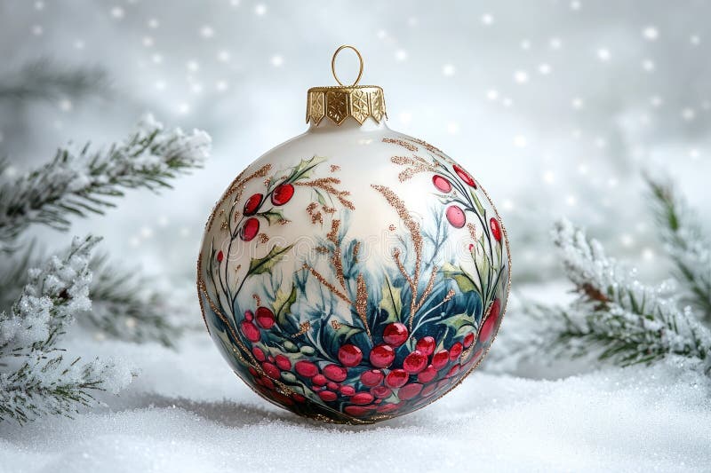 Elegant Red and White Christmas Bauble Hanging on String with Floral ...
