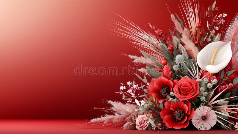 Elegant Red and White Floral Bouquet Arrangement on Gradient Background ...