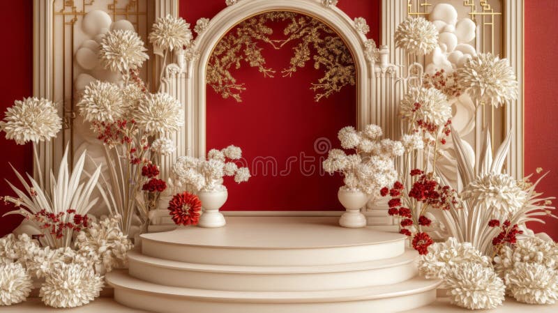 Elegant Red and White Floral Stage Setting Stock Illustration ...