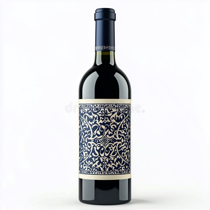 Elegant Red Wine Bottle with Decorative Label on White Table Isolated ...