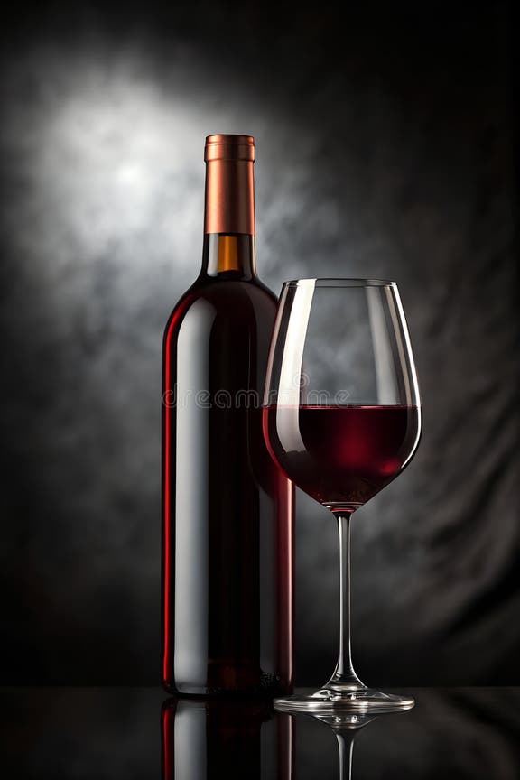 Elegant Red Wine Bottle Tilted beside a Glass Filled with Rich Ruby Liquid Stock Photo - Image ...