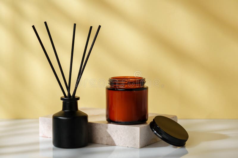 Elegant Reed Diffuser and Scented Candle on a Modern Desk at Golden ...