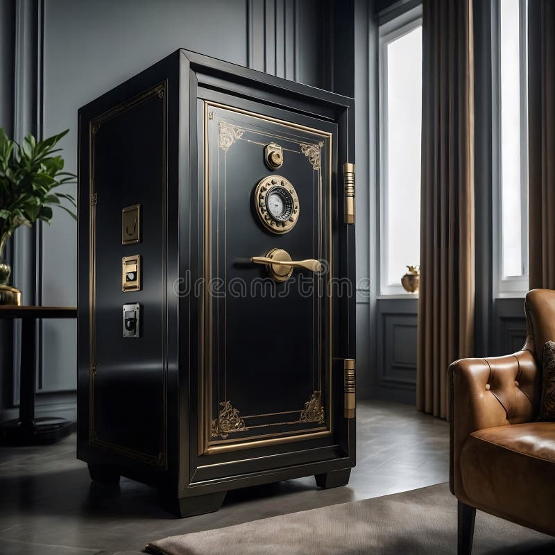 Sophisticated Private Office Featuring Elegant Reinforced Safe with ...