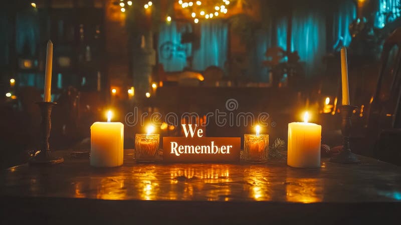 Elegant Remembrance Candlelit Scene with we Remember Typography for ...