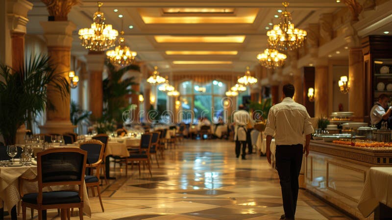 Elegant Restaurant Ambiance with Professional Waitstaff in Luxurious ...