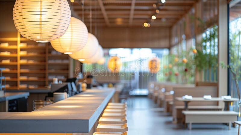 Elegant Restaurant with Hanging Lights Stock Image - Image of ...