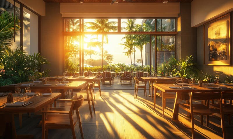 Elegant Restaurant Interior Sunset View Tropical Ambiance Stock Photos ...