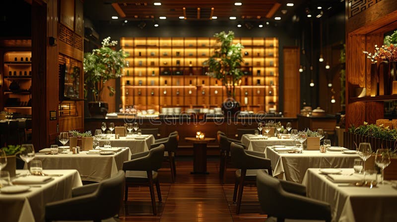 Elegant Restaurant Interior with Tables Set for Dinner Stock ...